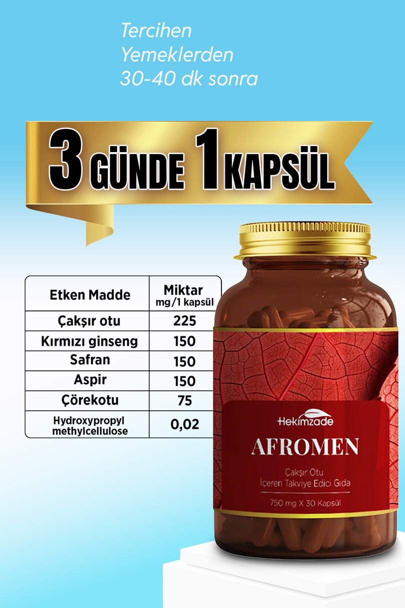 AFROMEN 30 KAPSÜL 750mg - Çakşır Otu İçeren Takviye Edici Gıda – Hekimzade